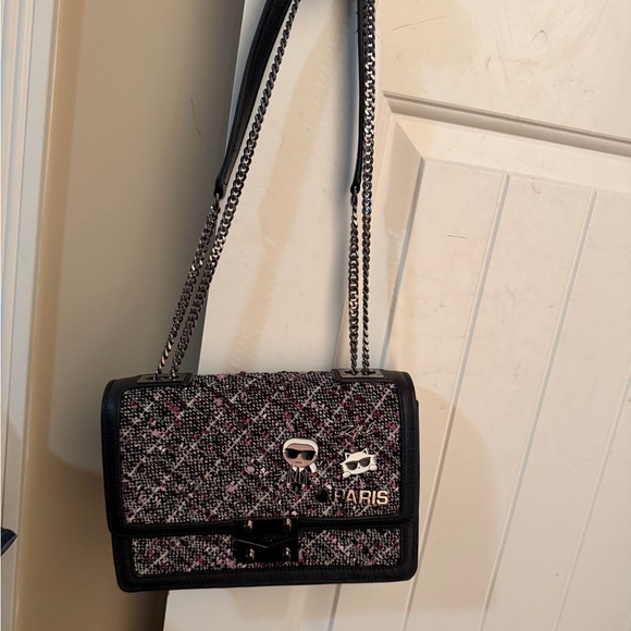 Karl Lagerfeld | Bags | Karl Lagerfeld Black And Pink Tweed Crossbody ...